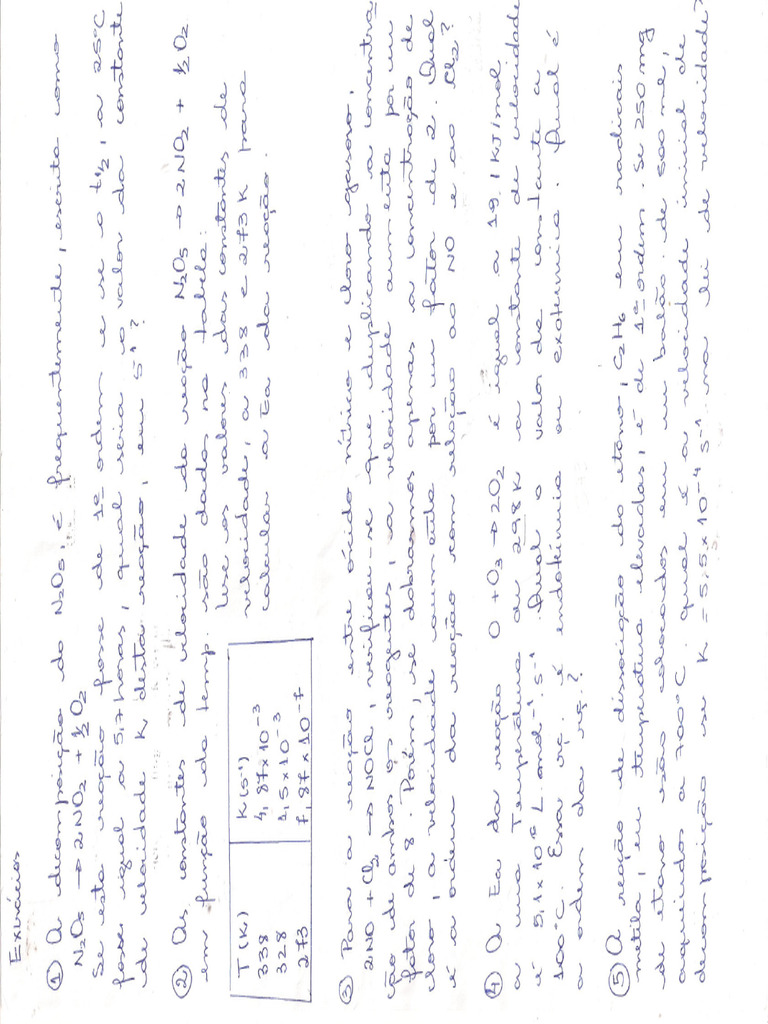 Segunda Lista Exerc Cinetica | PDF