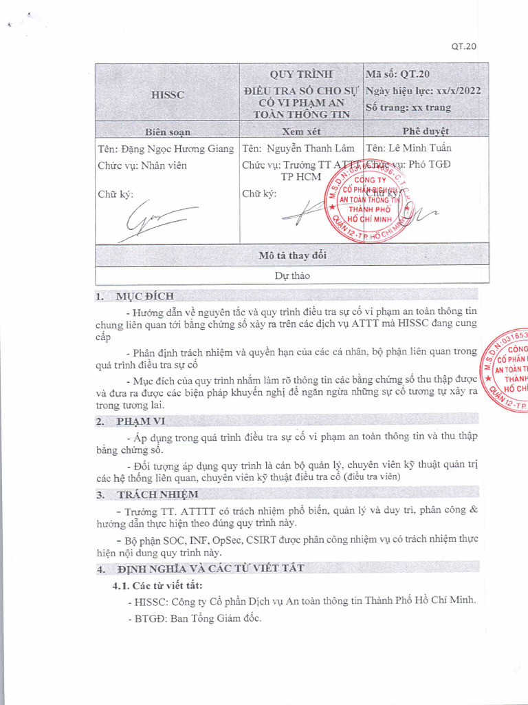 Quy Trinh Dieu Tra So Cho Su Co Vi Pham Attt - TT - Attt | PDF