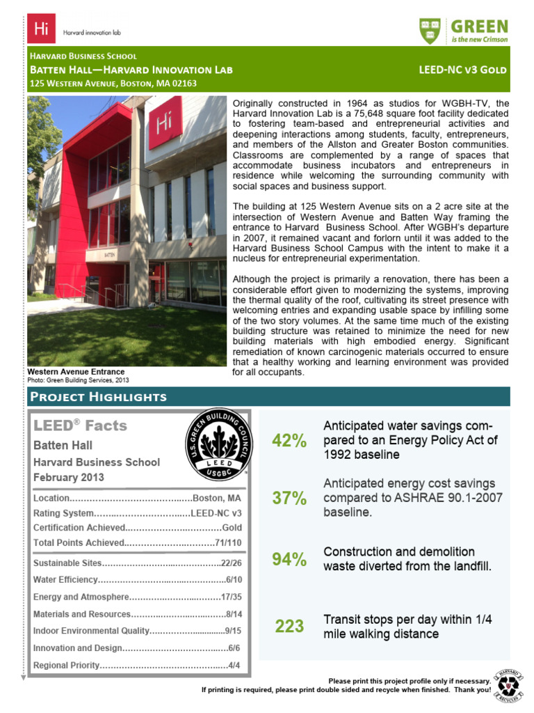 HBS Batten Hall - Harvard Innovation Lab - Case Study | PDF | Lighting ...