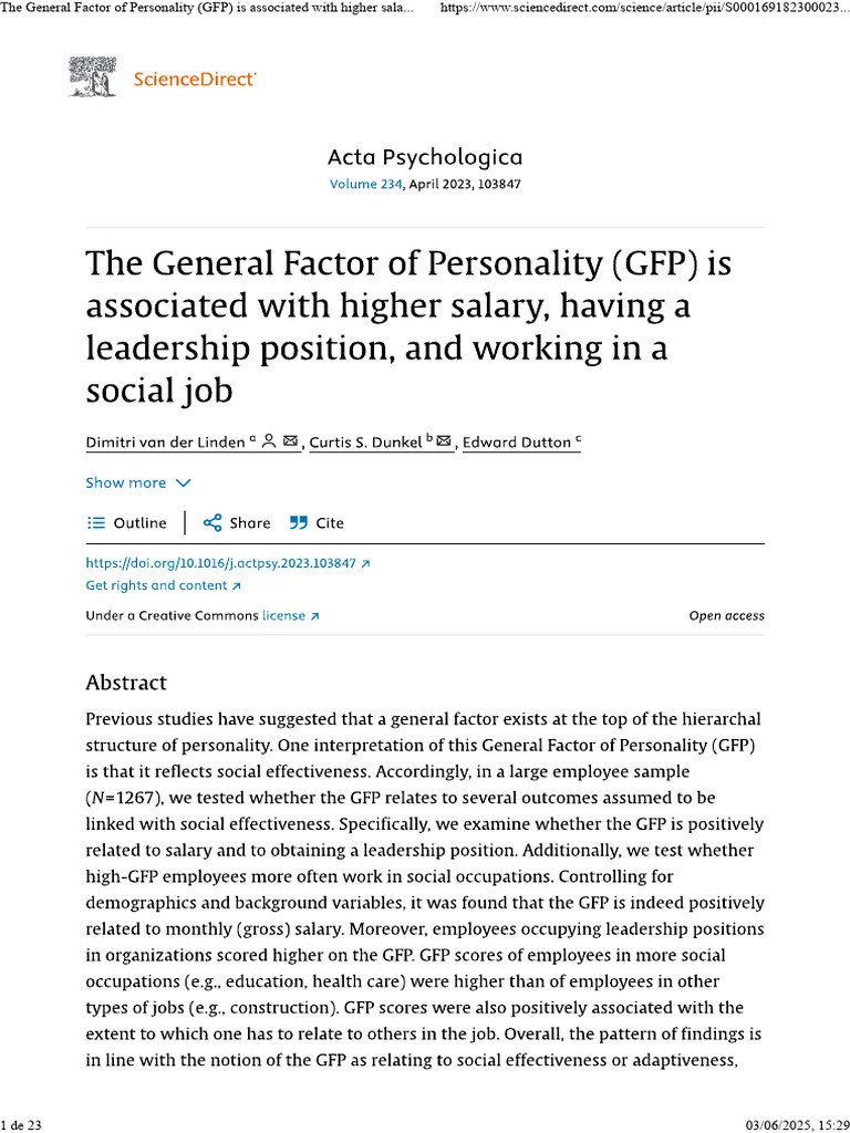 The General Factor of Personality (GFP) Is Associated With Higher ...