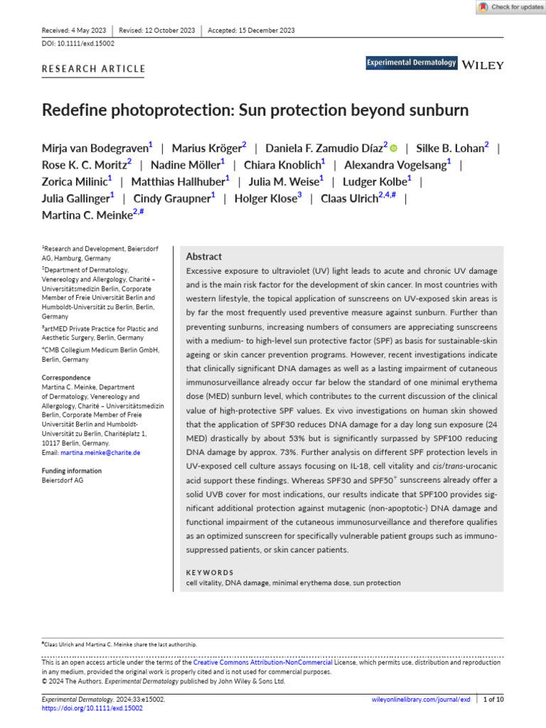 Experimental Dermatology - 2024 - Van Bodegraven - Redefine Photoprotection Sun Protection ...