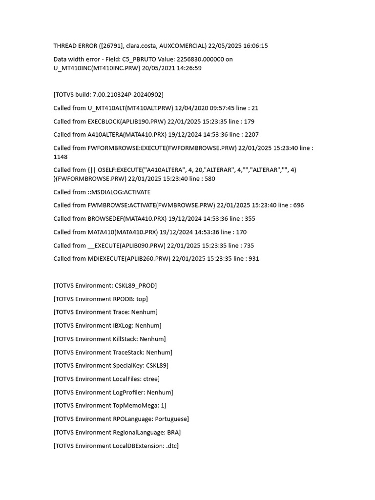 Erro Protheus | PDF | Business Documents