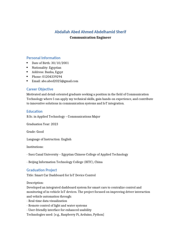 Abdallah Sherif CV | PDF
