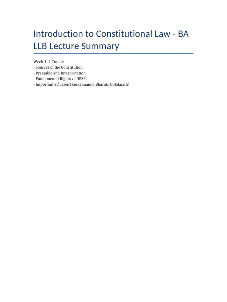 Introduction To Constitutional Law - BA LLB Lecture Summary | PDF