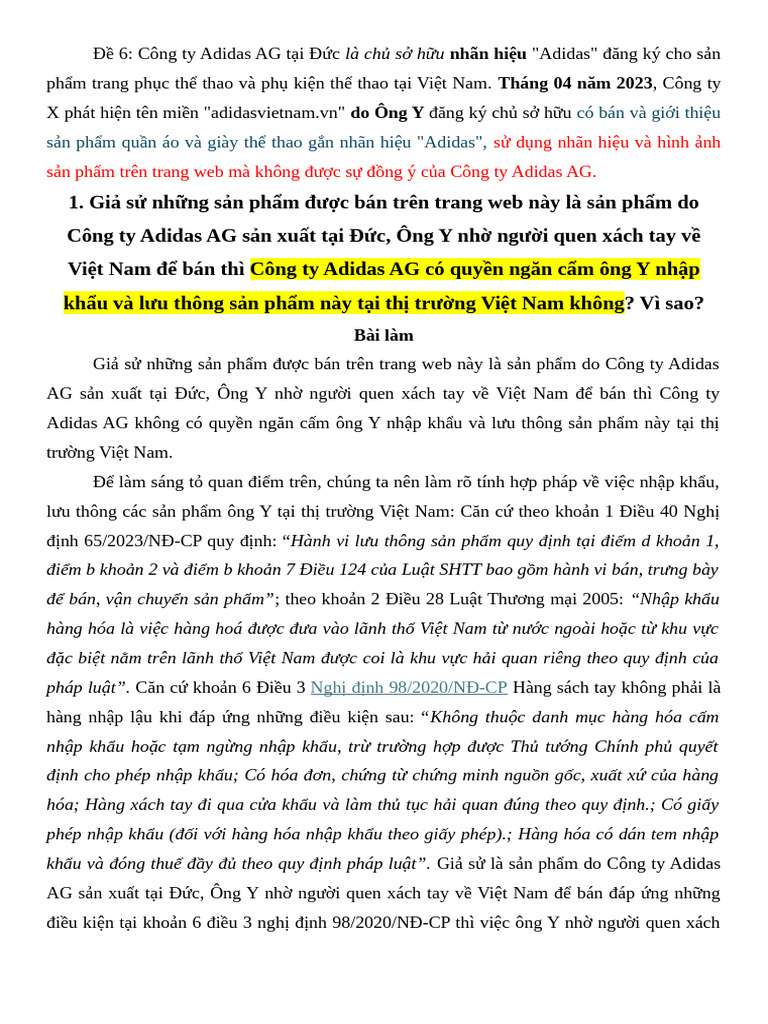 Bài Tập Nhóm Luật SHTT | PDF