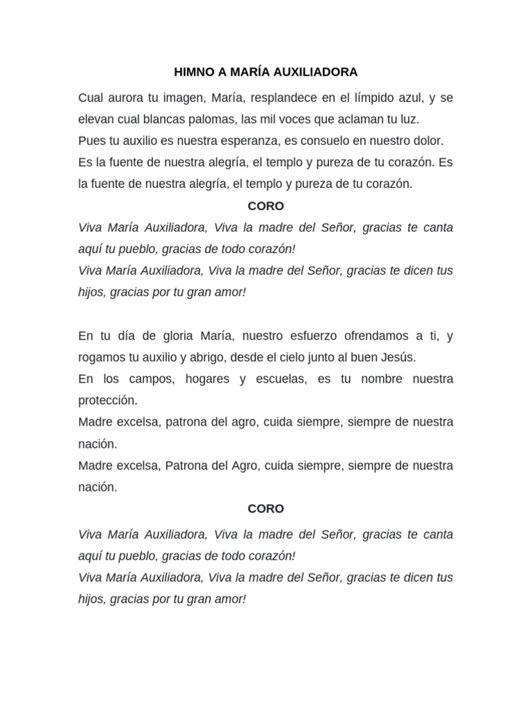 Canto Maria Auxiliadora | PDF