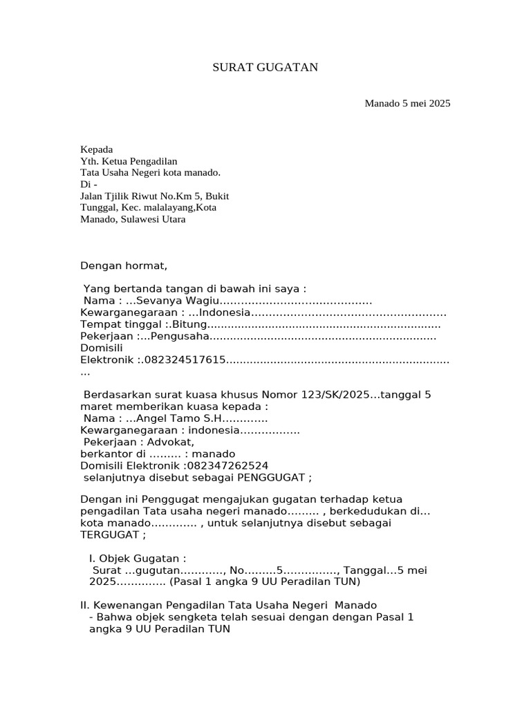 Surat Gugatan Tun | PDF