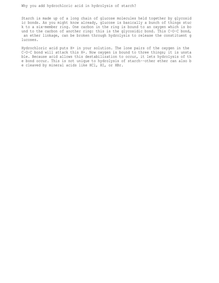 Hydrochloric Acid in Starch Hydrolysis | PDF | Hydrolysis | Starch