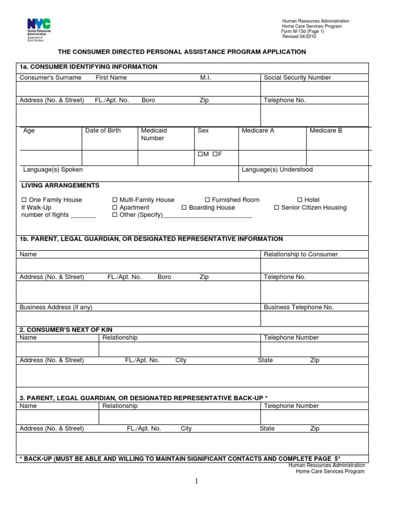 Consumer Directed Personal Care Assistant Application | Home Care | Nursing
