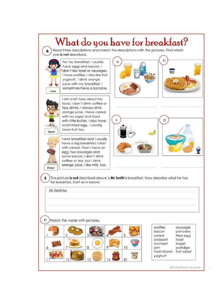 Breakfast Ingles Activities Yuri | PDF