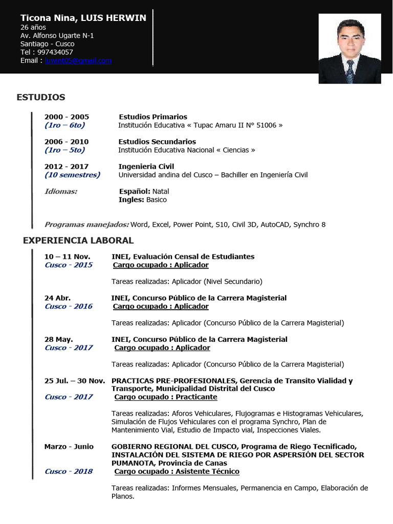 CV - Luis Herwin Ticona Nina - Final | PDF | Perú