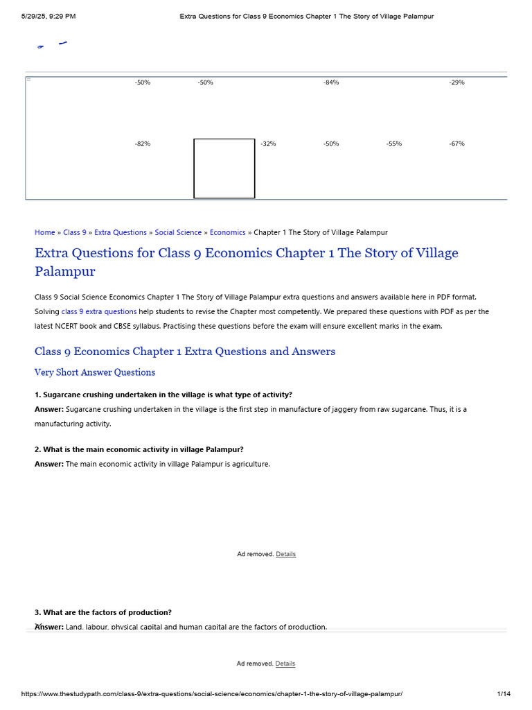 Extra Questions For Class 9 Economics Chapter 1 The Story of Village ...
