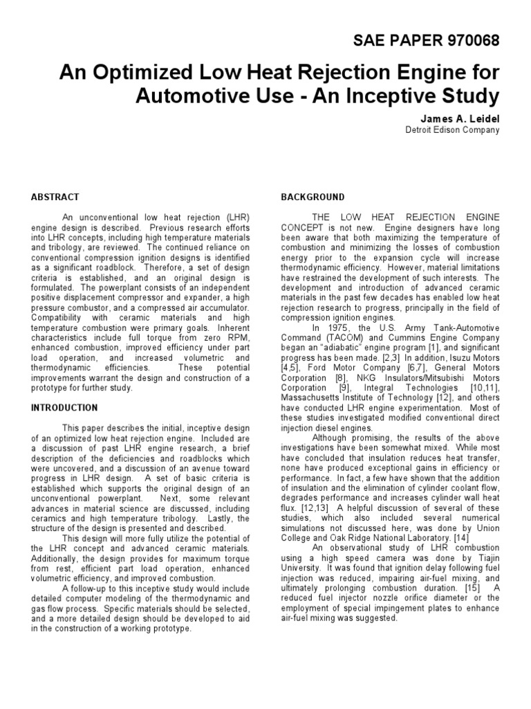 Low Heat Rejection Engine | PDF | Internal Combustion Engine | Throttle