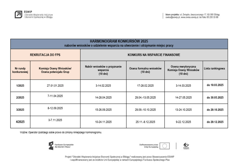 Harmonogram Konkursów 2025 | PDF