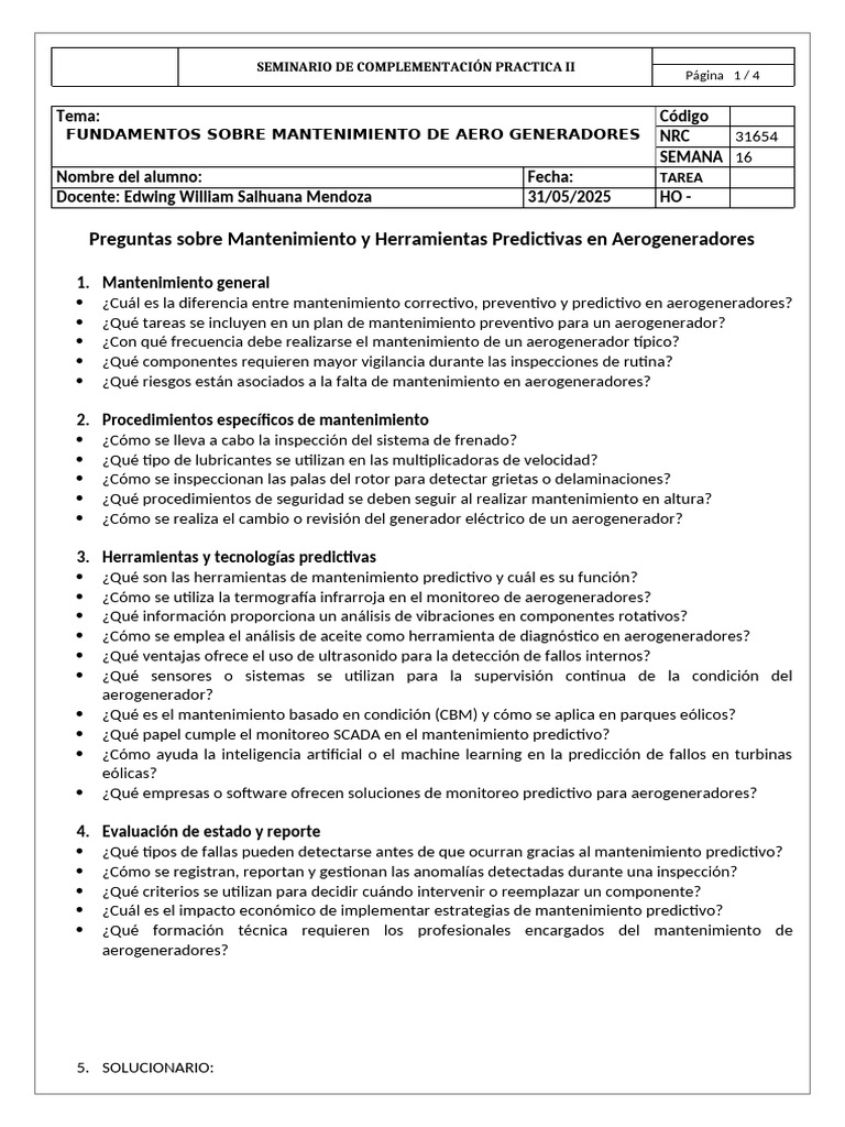 HO SEMANA 16 SEM COMP PRACT 31 05 2025 NRC 31654 MANT AEROGEN SOLUCIONARIO | PDF | Rodamiento ...