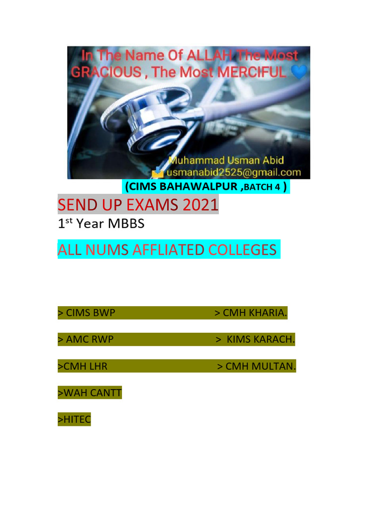 All Sendup 1st Year NUMS 2021 | PDF