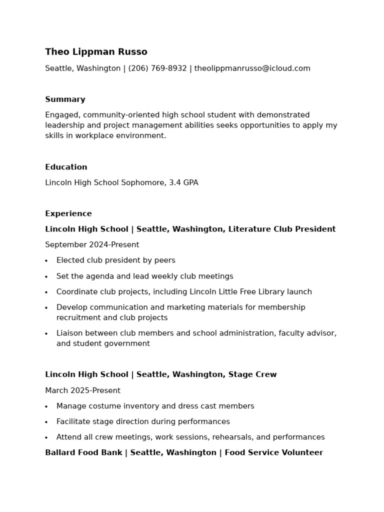 Theo Lippman Russo Resume Spring 2025 | PDF