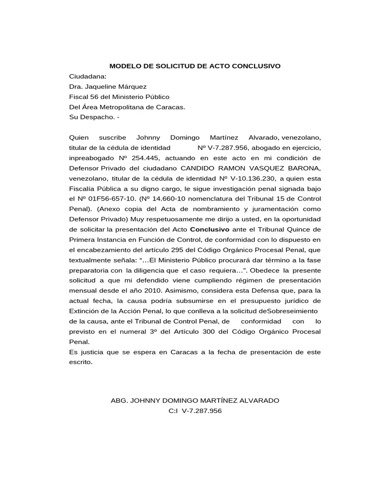 Solicitud Modelo Conclusivo JOHNNY | PDF