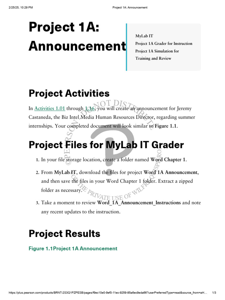 Project 1A Announcement Instructions | PDF
