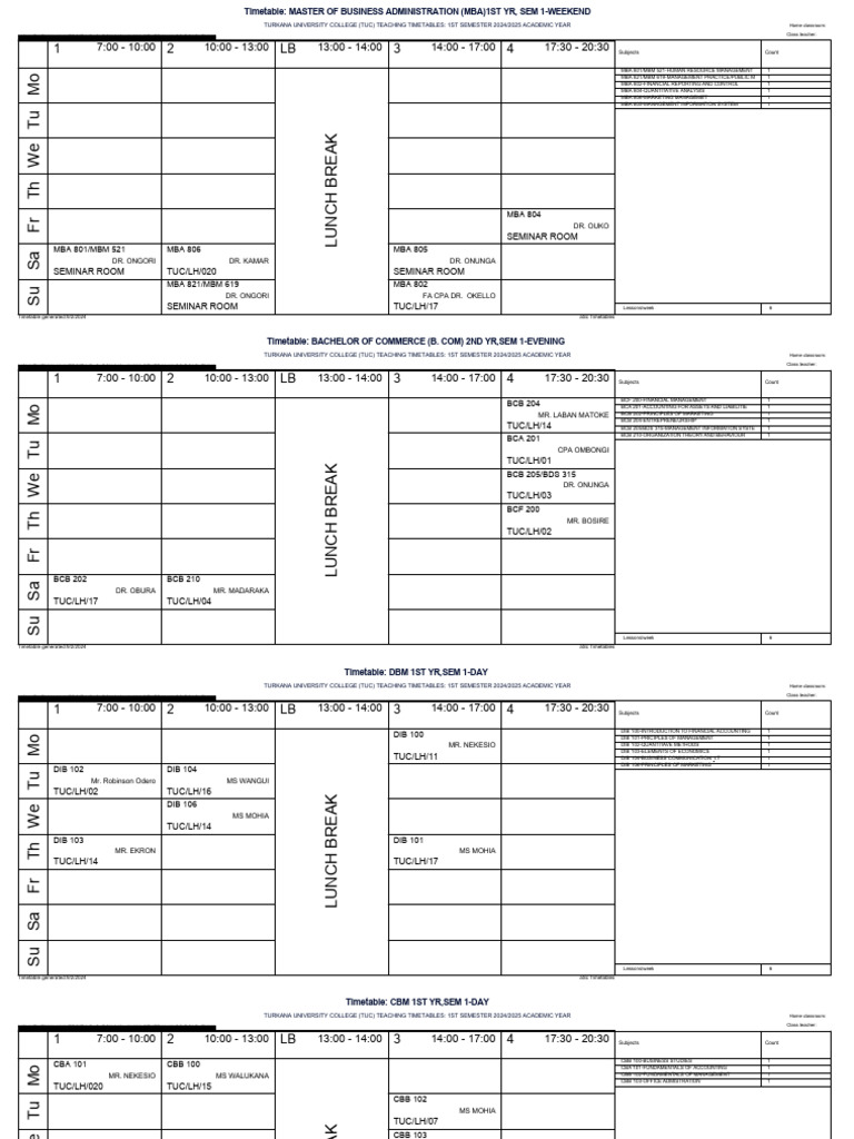 2024-2025 1ST Semester Teaching Timetable-Draft | PDF