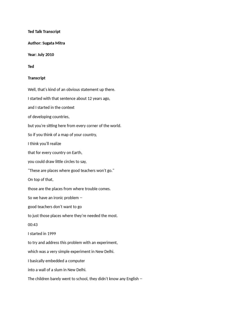 Ted Talk Transcript - The Child Driven Education | PDF