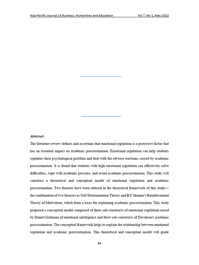 The Relationship Between Emotional Regulation and Academic Procrastination Among University ...