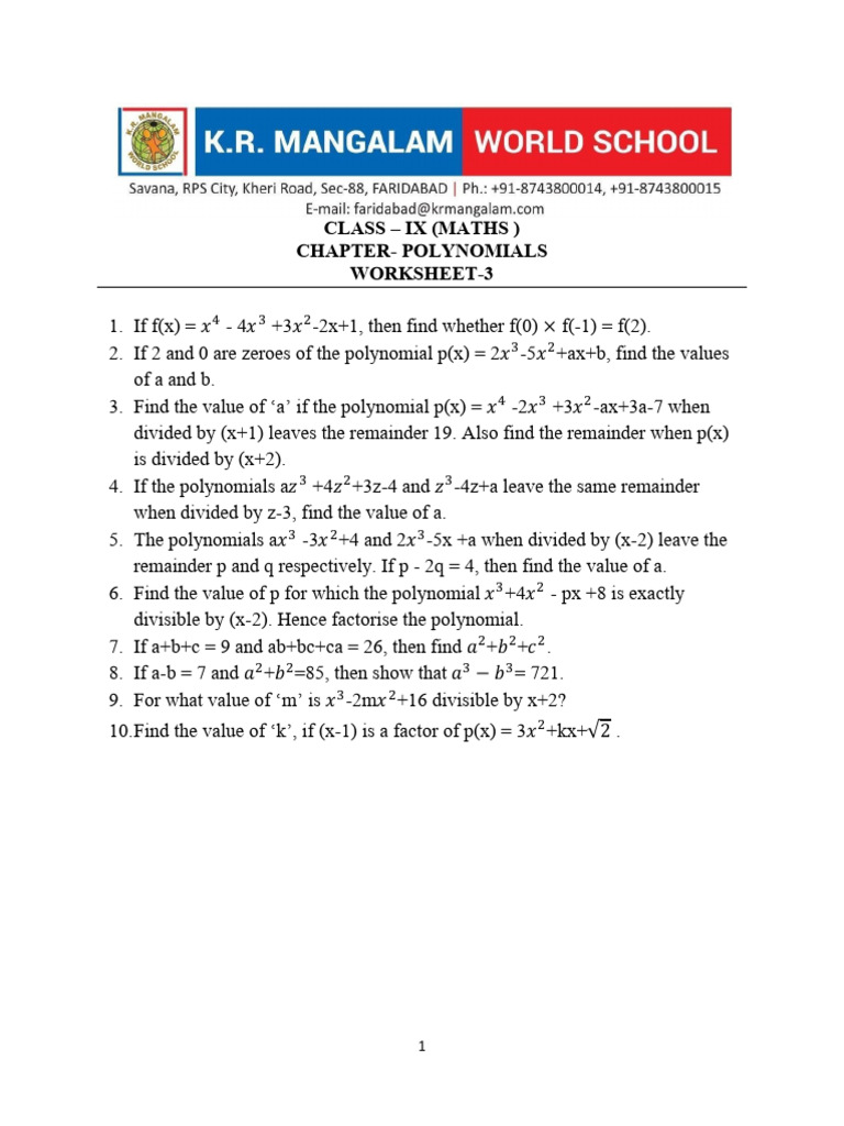 Poly Ws3 Ix KRM Maths | PDF