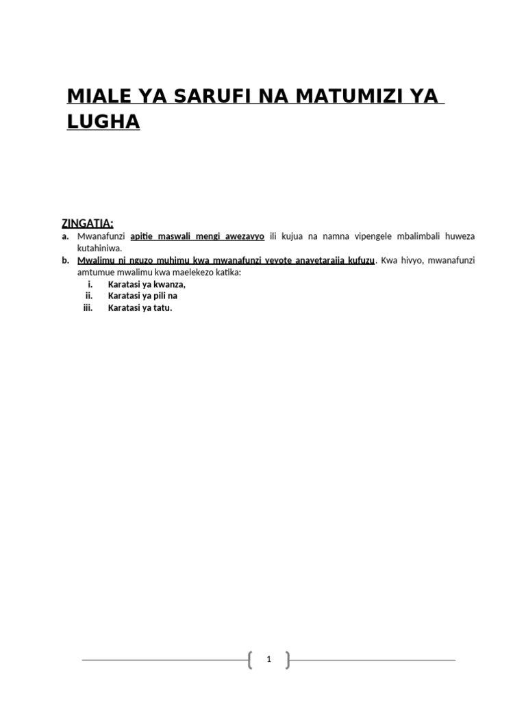 Miale Ya Sarufi Na Lugha | PDF