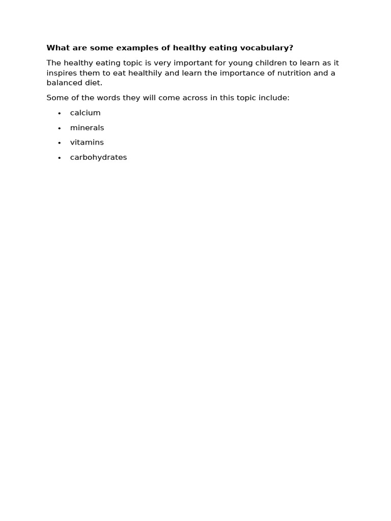 What Are Some Examples of Healthy Eating Vocabulary | PDF