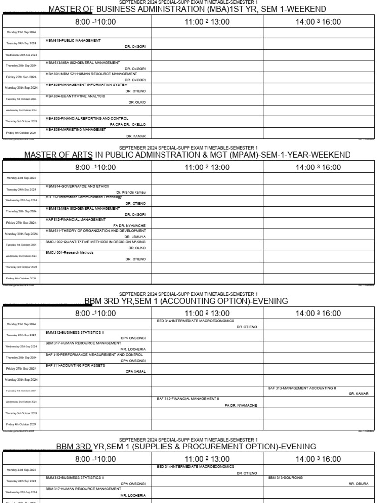 Sep-Oct 2024 Special-Supp Examination Timetables | PDF | Science