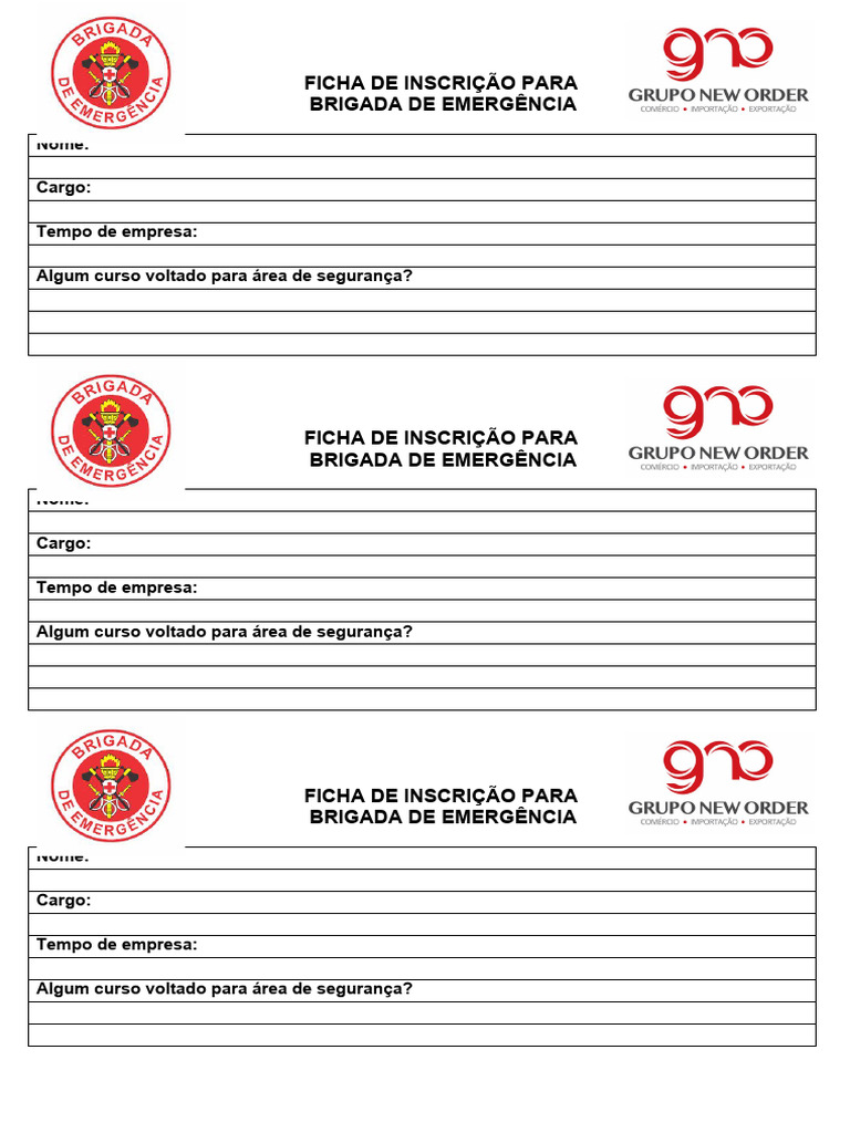 Ficha de Inscricao Brigada | PDF