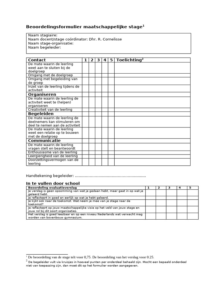 Beoordelingsformulier 2024-2025 | PDF
