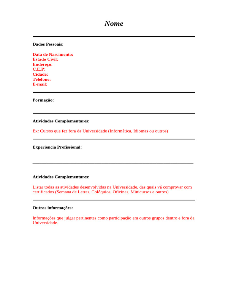 Curriculo Documentado Modelo | PDF