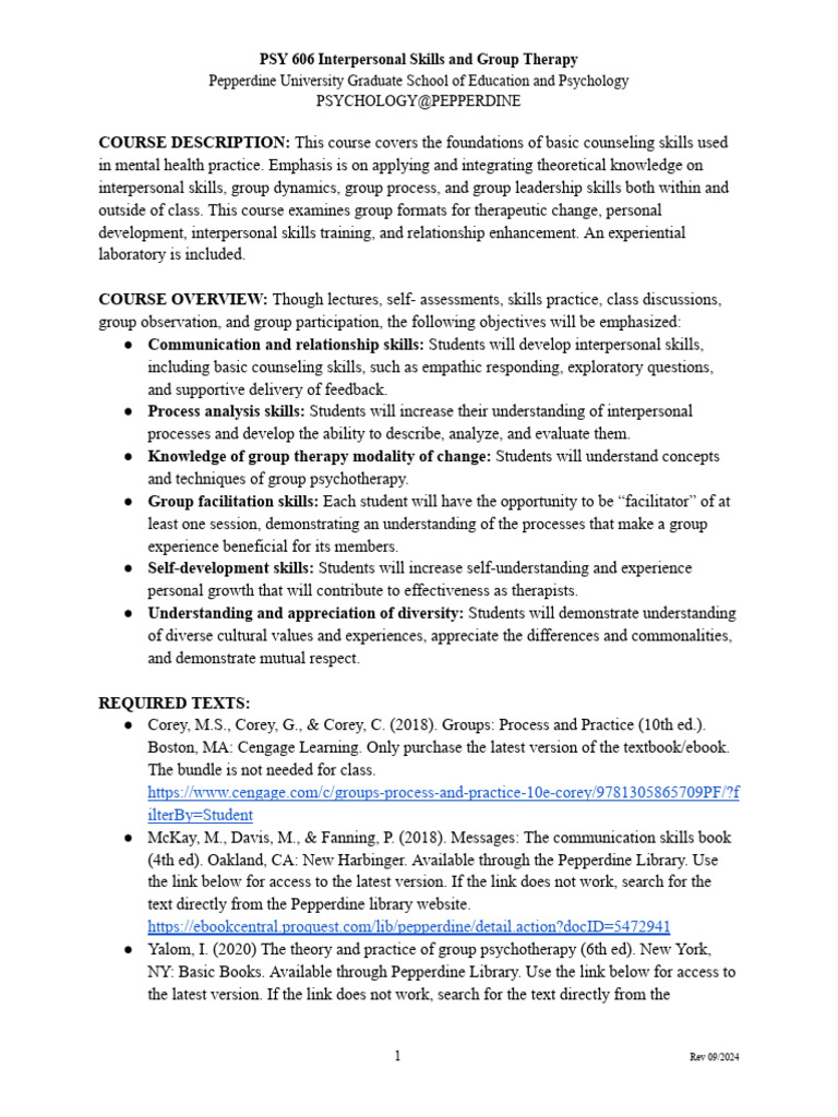 PSY 606 Syllabus AY24-25 | PDF | Psychotherapy | Psychology