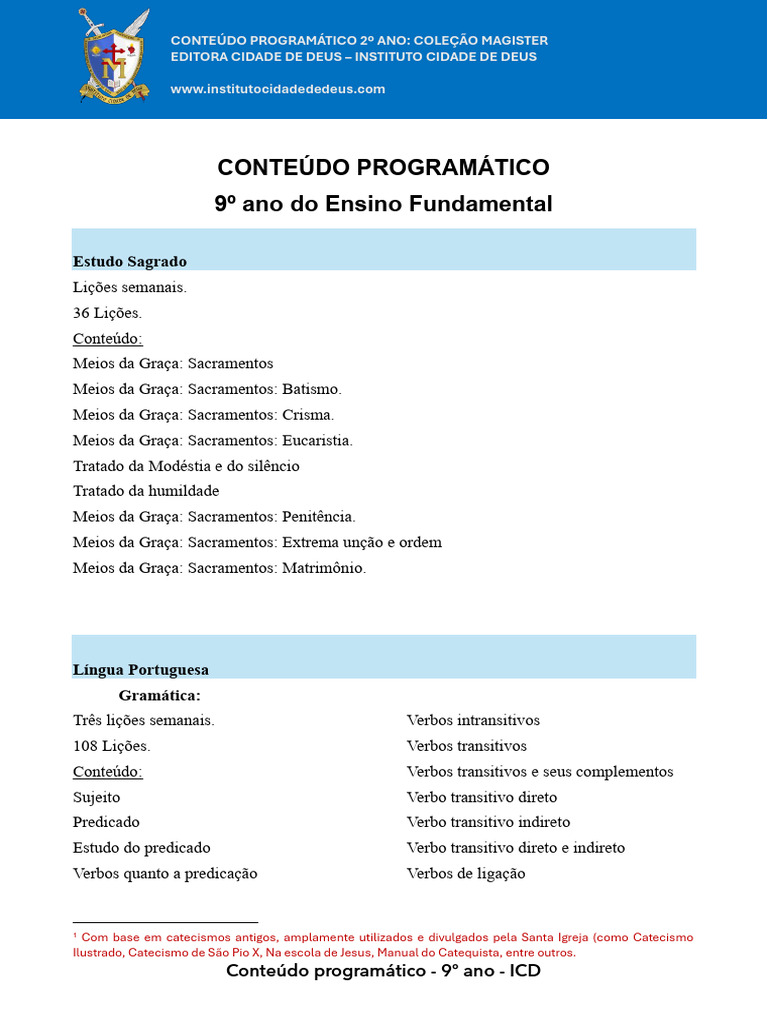 Conteudo Programatico Completo 9o-Ano-Ef2 | PDF | Assunto (gramática) | Círculo