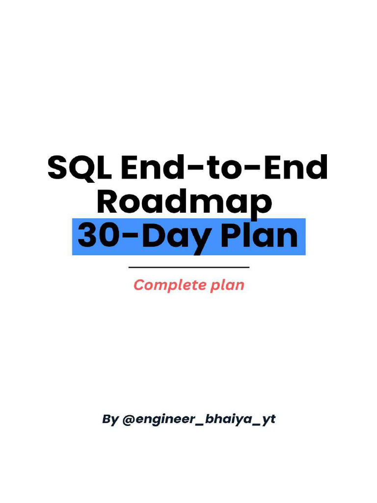 SQL End To End Roadmap 30 Day Plan | PDF