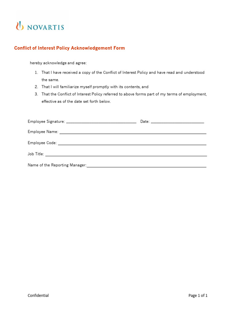 Conflict of Interest Policy Acknowledgement | PDF