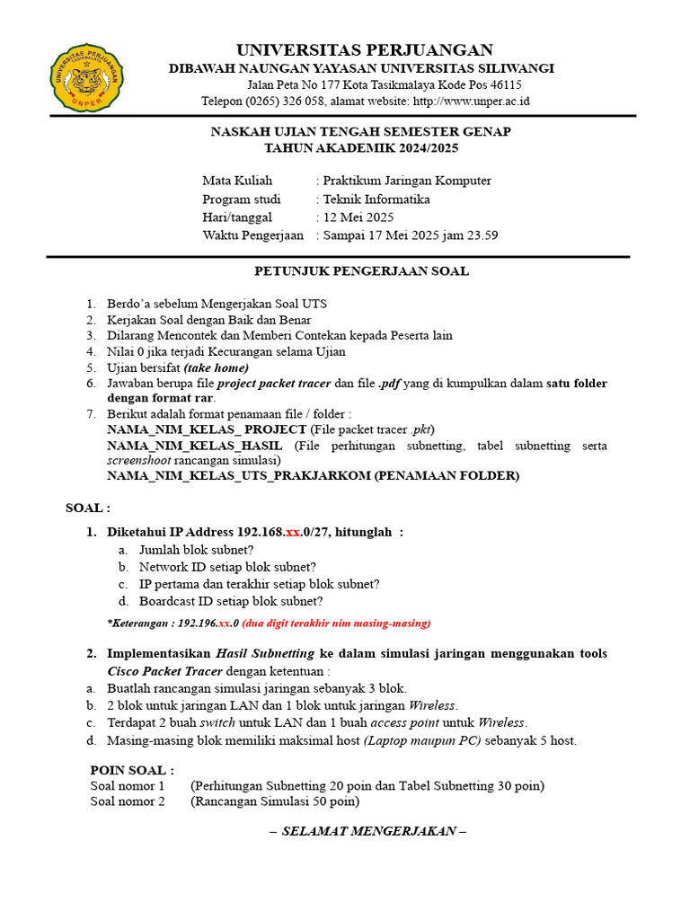 Soal UTS Praktikum Jaringan Komputer | PDF