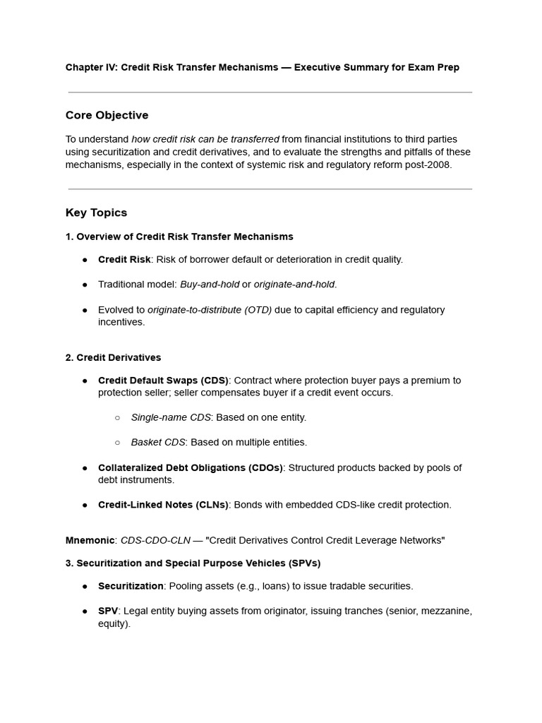 Chapter IV_ Credit Risk Transfer Mechanisms — Executive Summary for ...