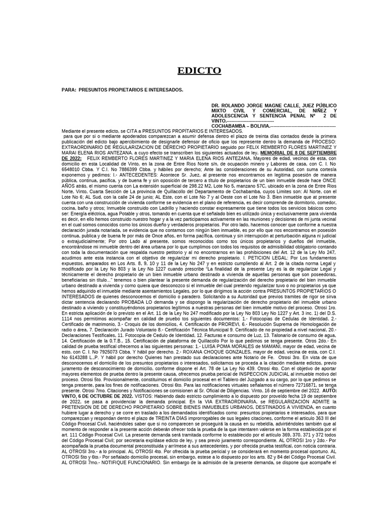 Edicto Nery | PDF | Demanda judicial | Ley procesal