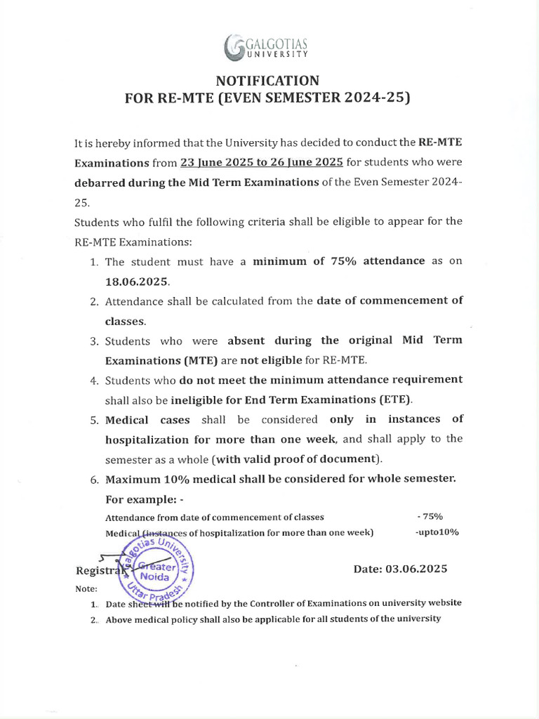 Notification For RE-MTE | PDF