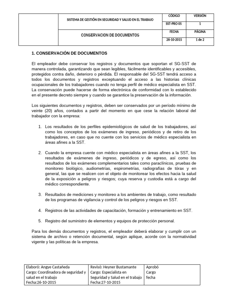 SST-PRO 05. Conservación de Documentos | PDF | Valores