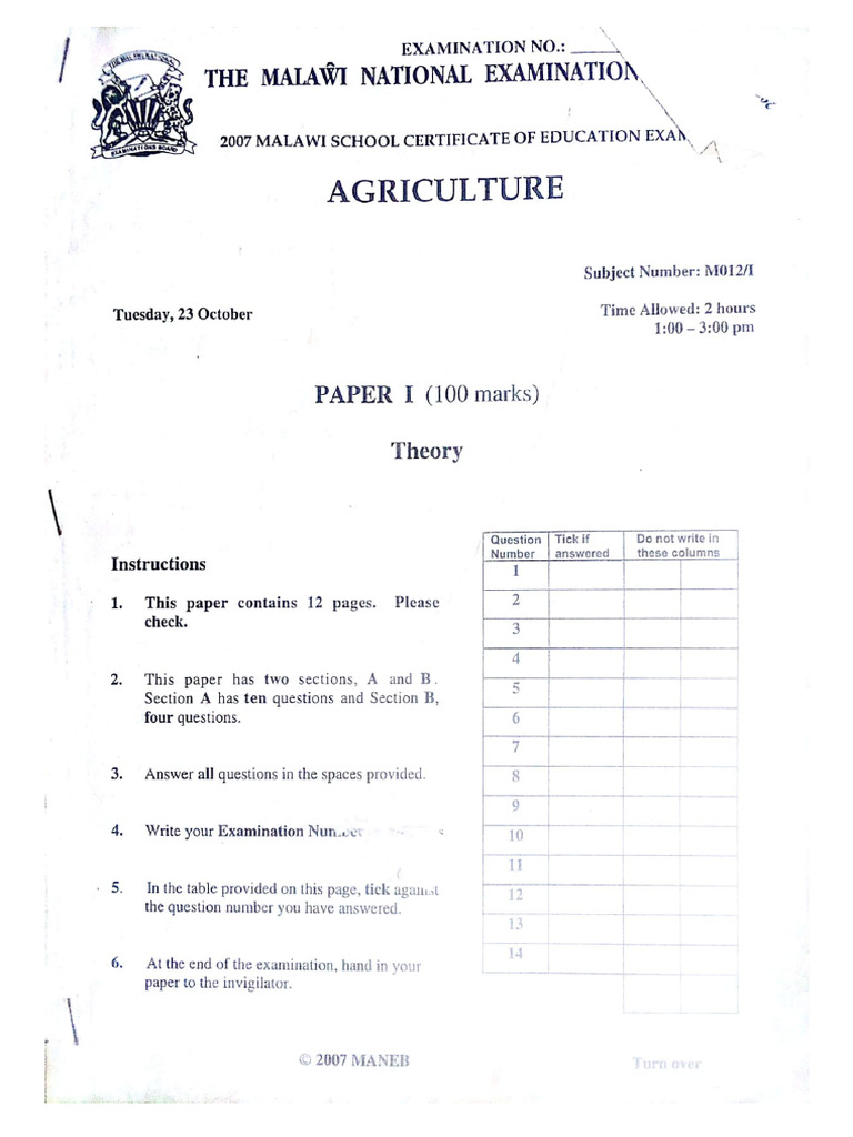 2007 Agriculture Paper I | PDF