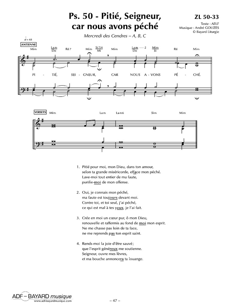 Psaume 50 Mercredi Des Cendres | PDF
