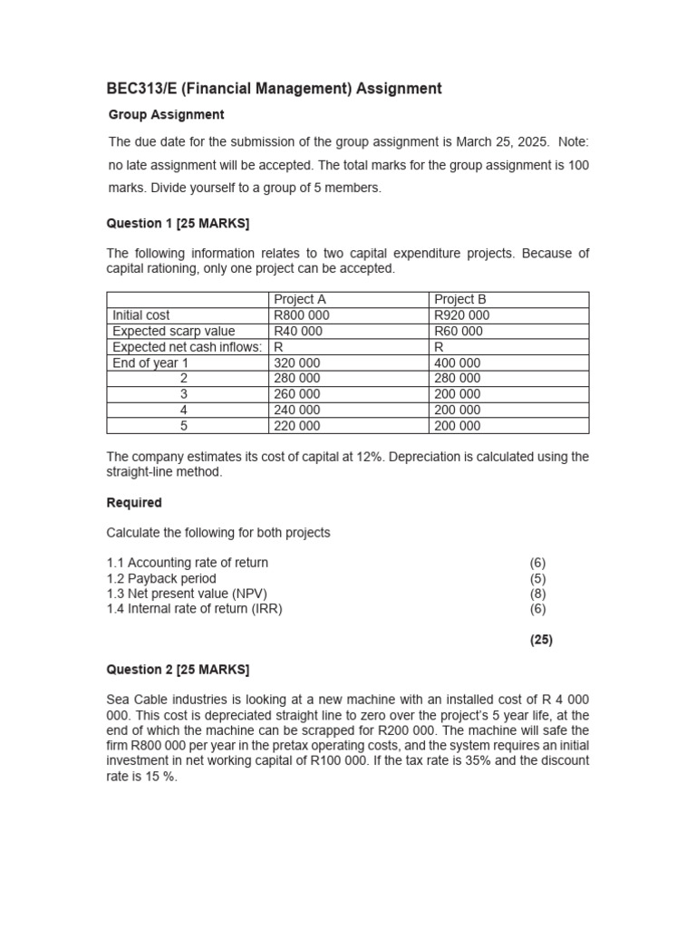 Financial Management Group Assignment Guide | PDF | Internal Rate Of ...