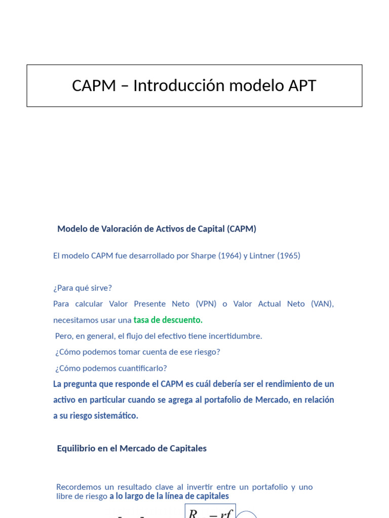 Introduccion Modelo CAPM | PDF | Modelo de fijación de precios de activos de capital | Mercado ...