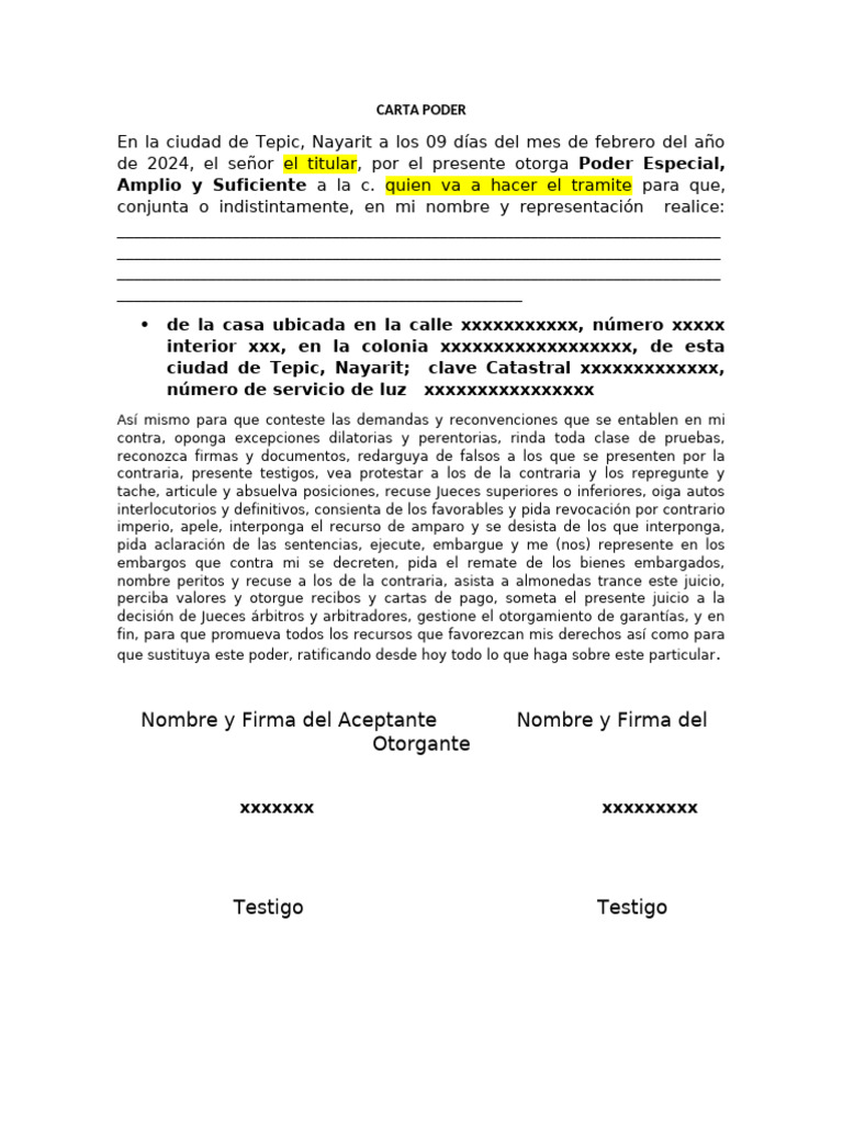 Carta Poder Formato | PDF | Justicia | Crimen y violencia