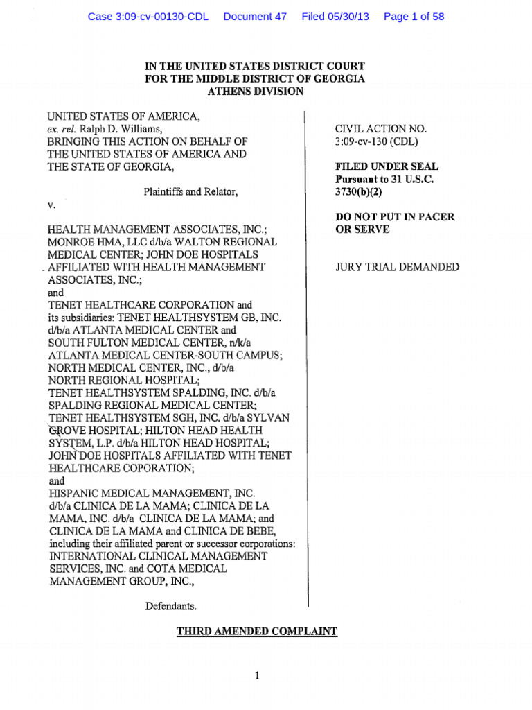 USA V HMA and Tenet Healthcare Third Amended Complaint | PDF