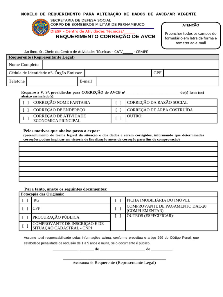 Requerimento de Correção de AVCB | PDF | Brasil