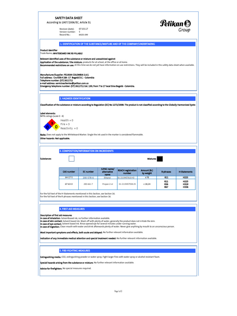 Msds-099 Tinta Borrable Recargable | PDF | Occupational Safety And Health | Chemistry
